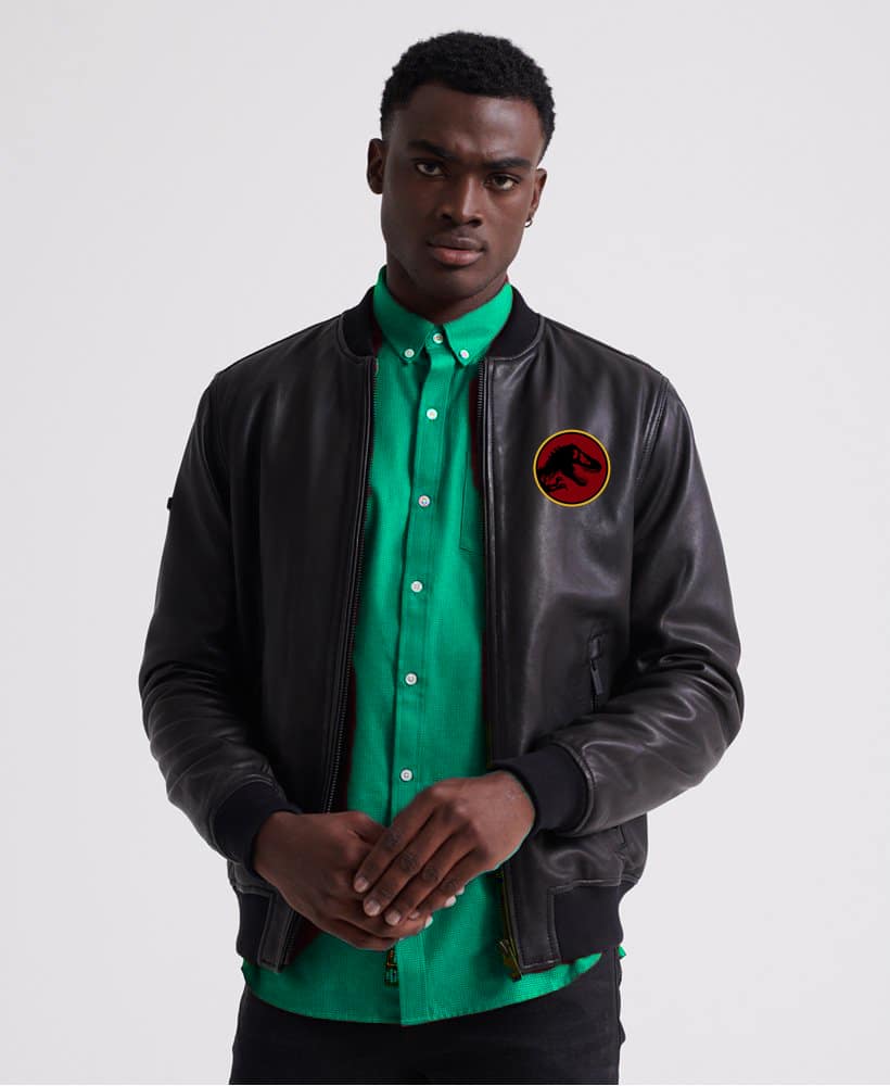 MEN'S JURASSIC PARK BLACK BOMBER LEATHER JACKET - Jurassic Park Bomber ...