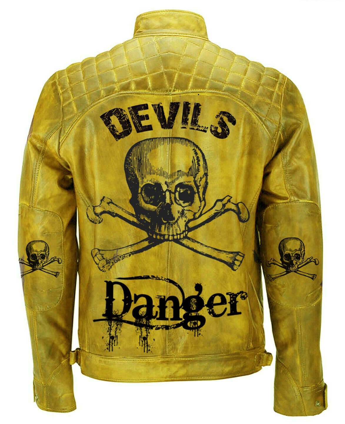 MEN’S DEVIL SKULL VINTAGE BIKER MOTORCYCLE DISTRESSED YELOW LEATHER ...