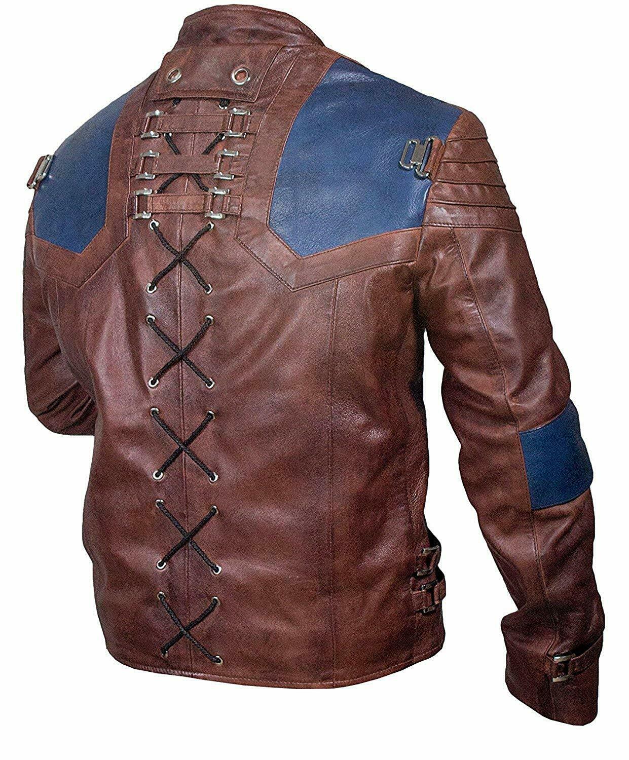 KRYPTON STYLE BROWN BACK LACE DESIGN REAL LEATHER JACKET – Supreme ...